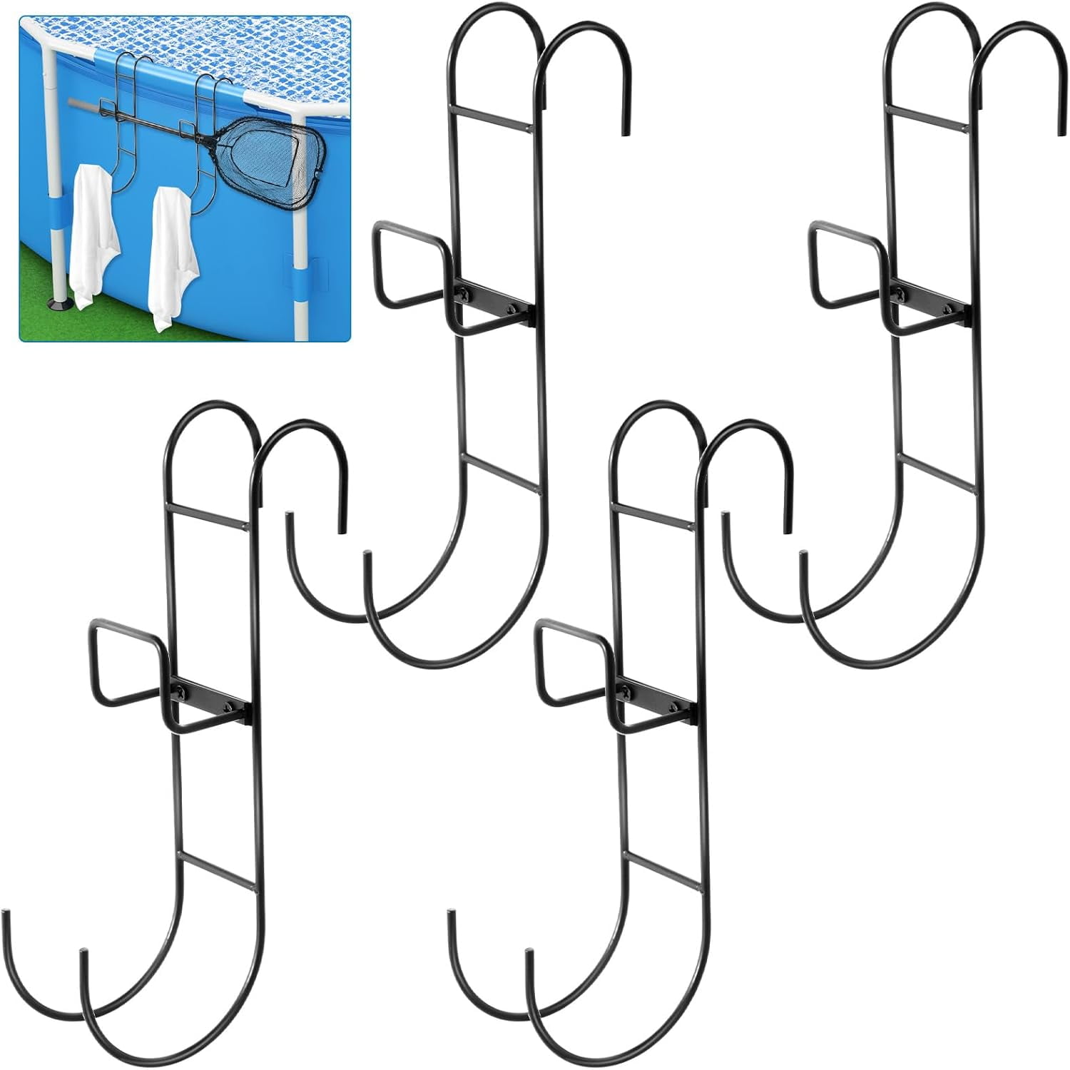 4 Pcs Swimming Pool Pole Hanger Fence Hooks Poolside Pool Leaf Skimmer ...