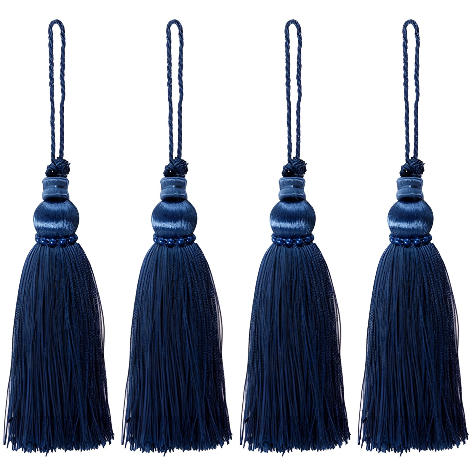 4 Pcs Tassel Set with Loop, Decorative Dark Blue Silky Key Tassels ...