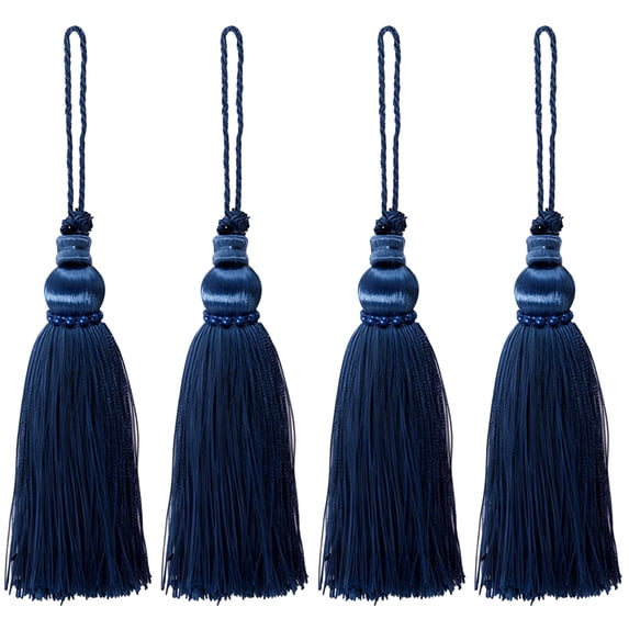 4 Pcs Tassel Set with Loop, Decorative Dark Blue Silky Key Tassels ...