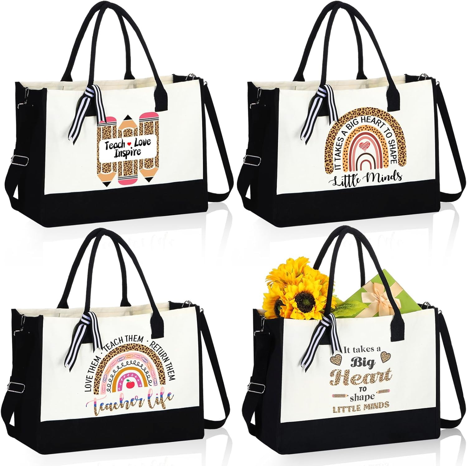 4 Pcs Teacher Appreciation Gifts Bags Teacher Canvas Tote Bags for Women Christmas School Supply ...