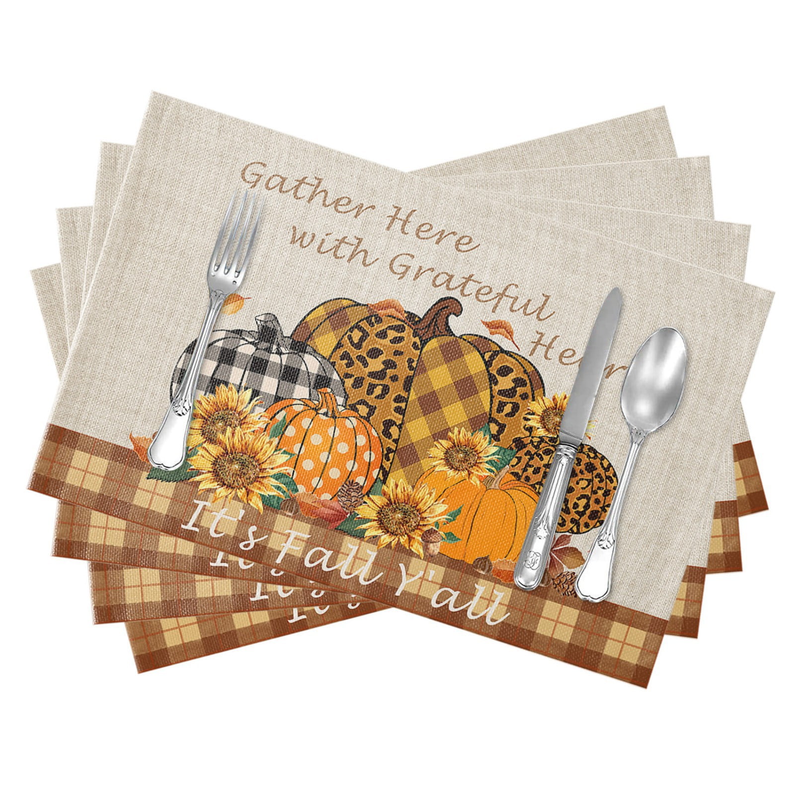 4 Pcs Thanksgiving Pumpkin Placemats, 13 x 19 inch Seasonal Autumn ...