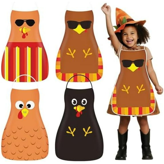 4 Pcs Thanksgiving Turkey Apron Cute Thanksgiving Day Turkey Kitchen ...