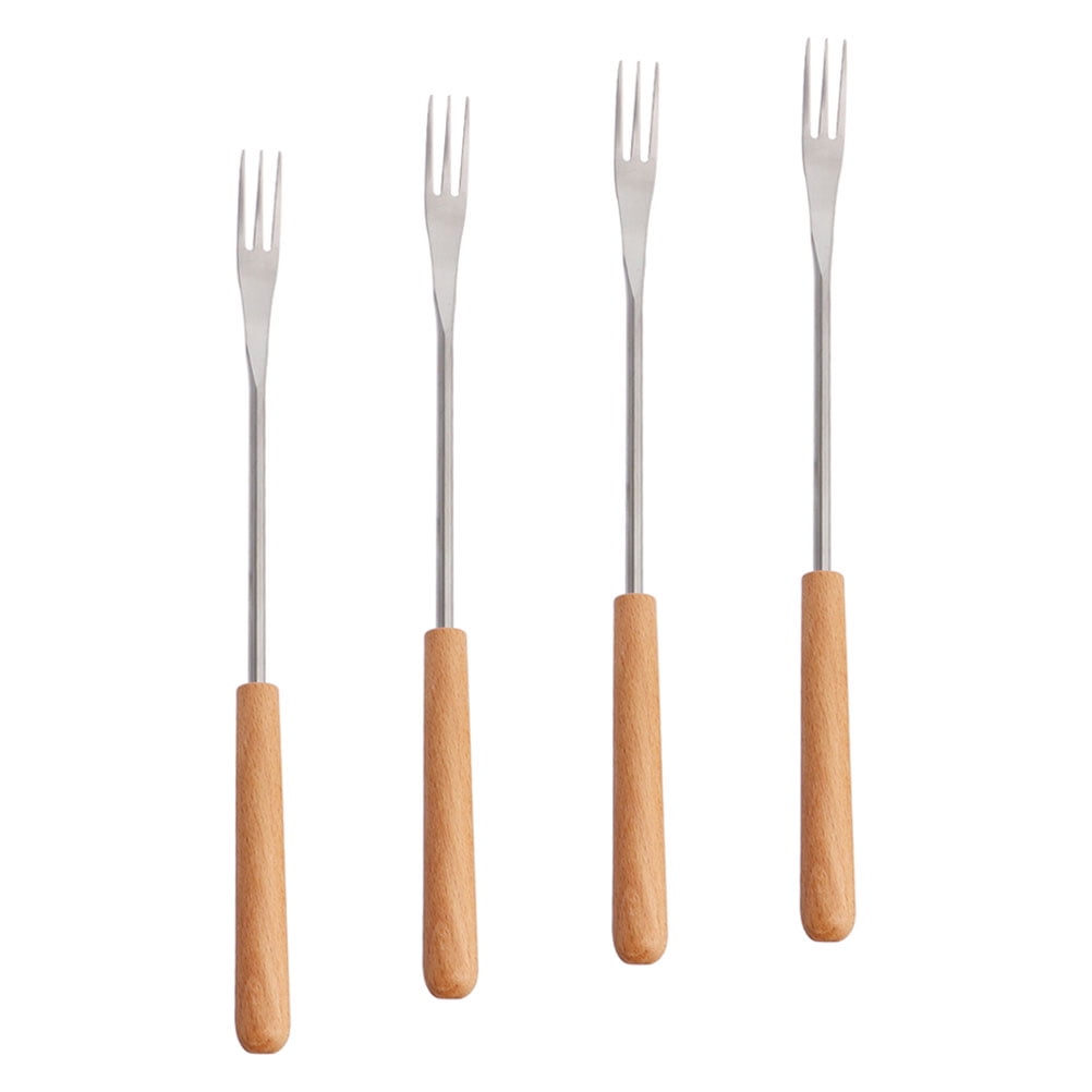 4 Pcs Three-pronged Fork with Wooden Handle Fondue Forks Meat Carving ...