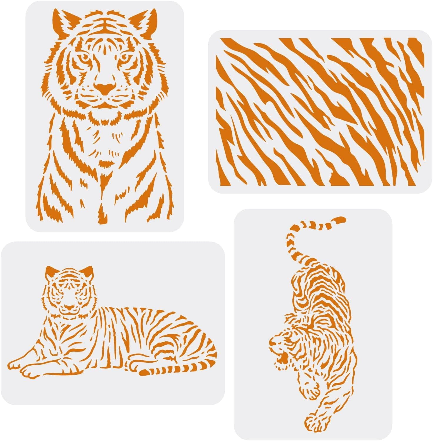 4 Pcs Tiger Stencils for Painting 11.7x8.3 inch A4 Size Tiger Skin ...