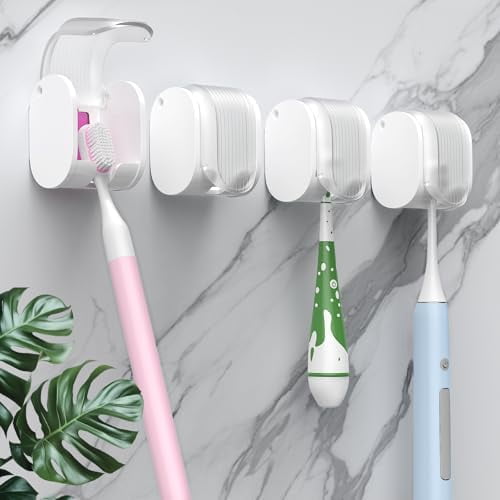 4 Pcs Toothbrush Holders Wall Mounted, Single Slot Design, Shower Self ...