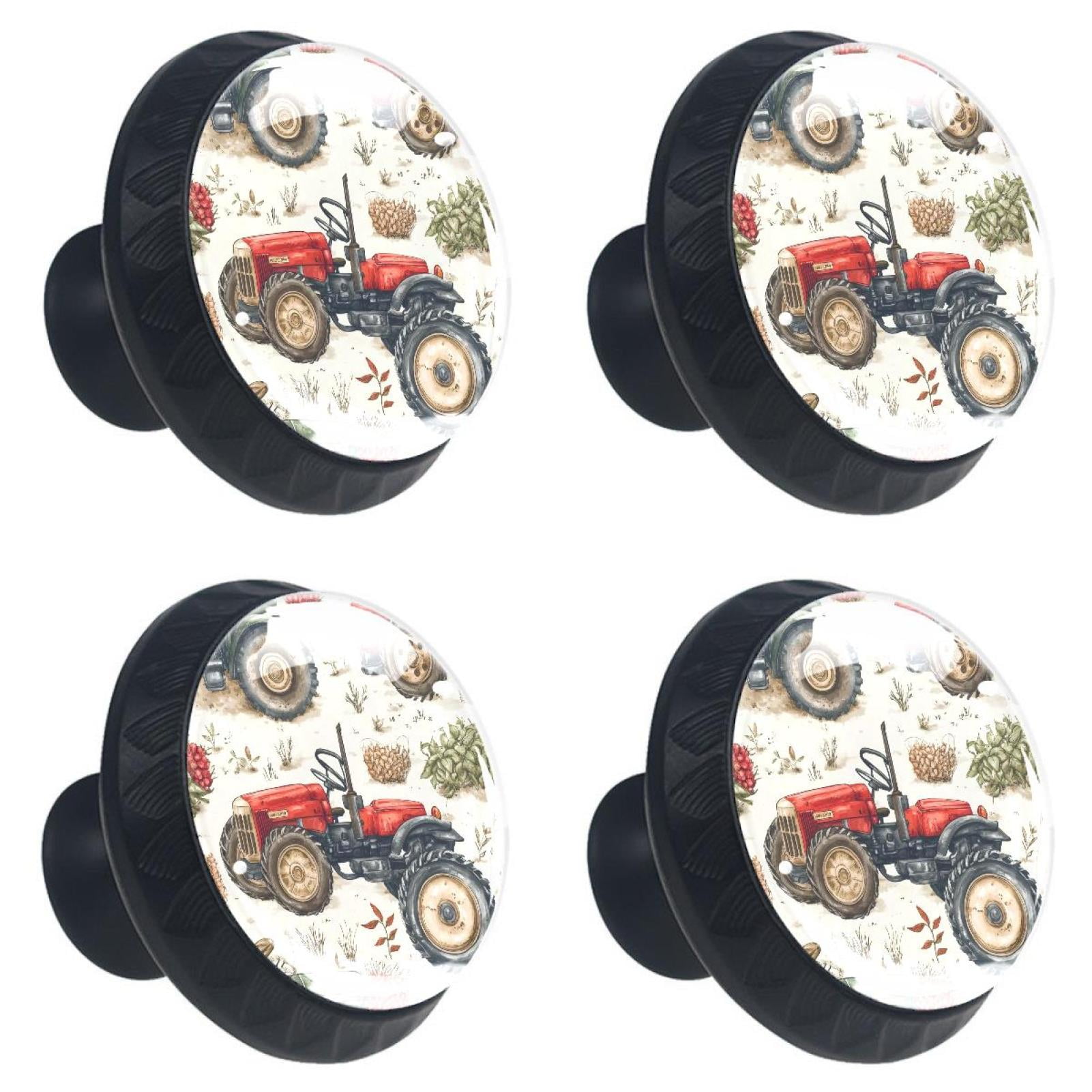 4 Pcs Tractors on Farmhouse Print Cabinet Knobs 30mm Round Crystal ...