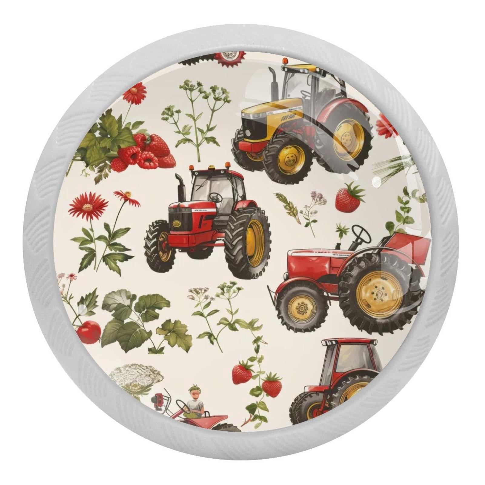 4 Pcs Tractors and Strawberry Crystal Glass Drawer Knob Pull Handle ...