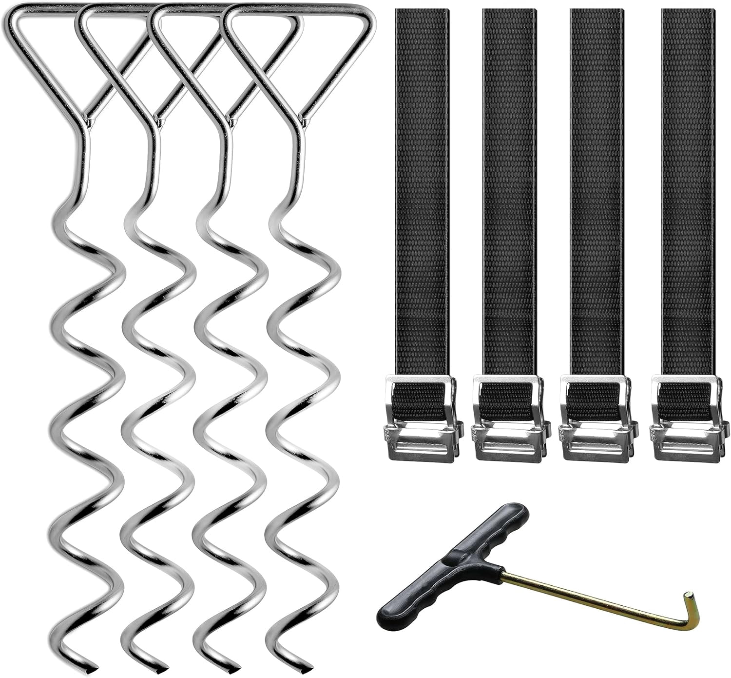 4 Pcs Trampoline Anchors with Tie Downs, Universal Ground Stakes Used ...