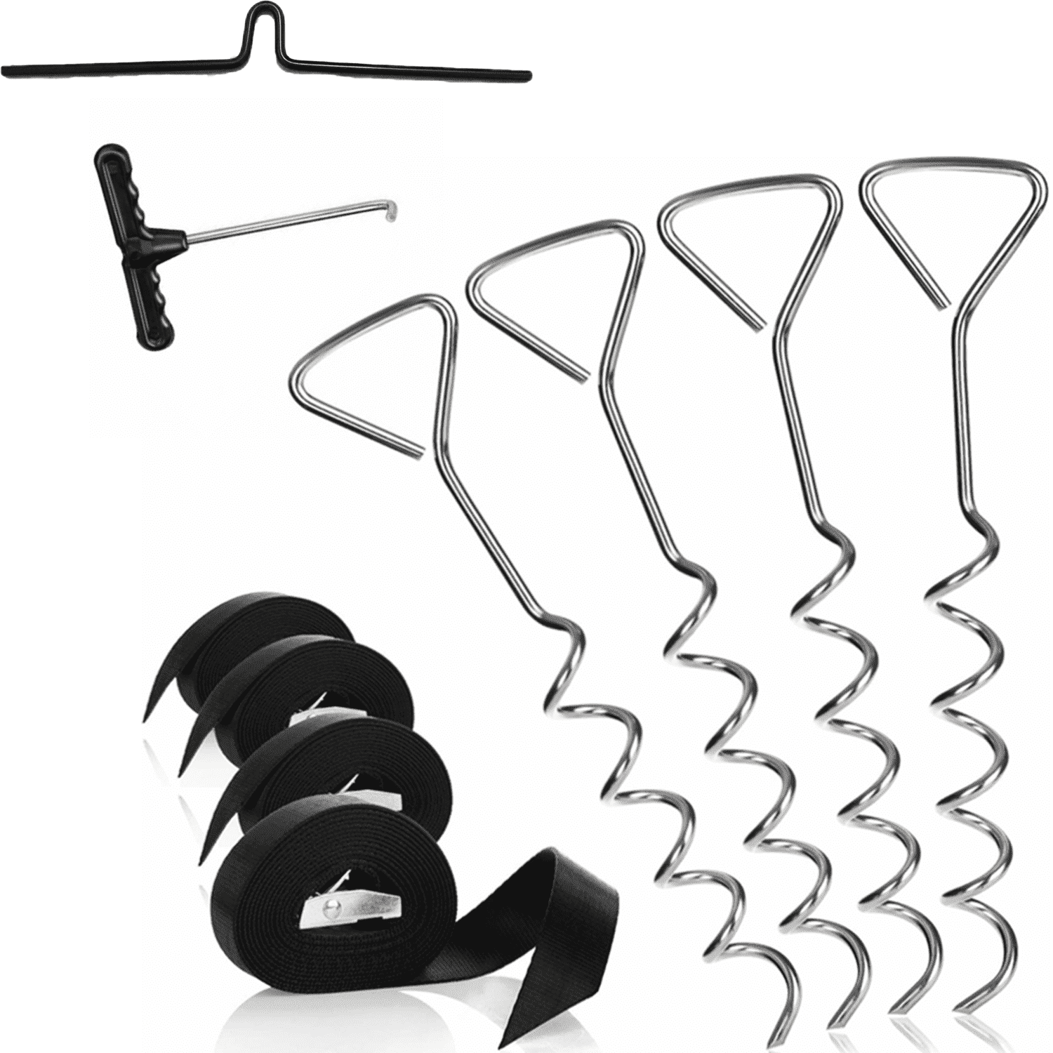 4 Pcs Trampoline Anchors with Tie Downs, Universal Ground Stakes Used ...