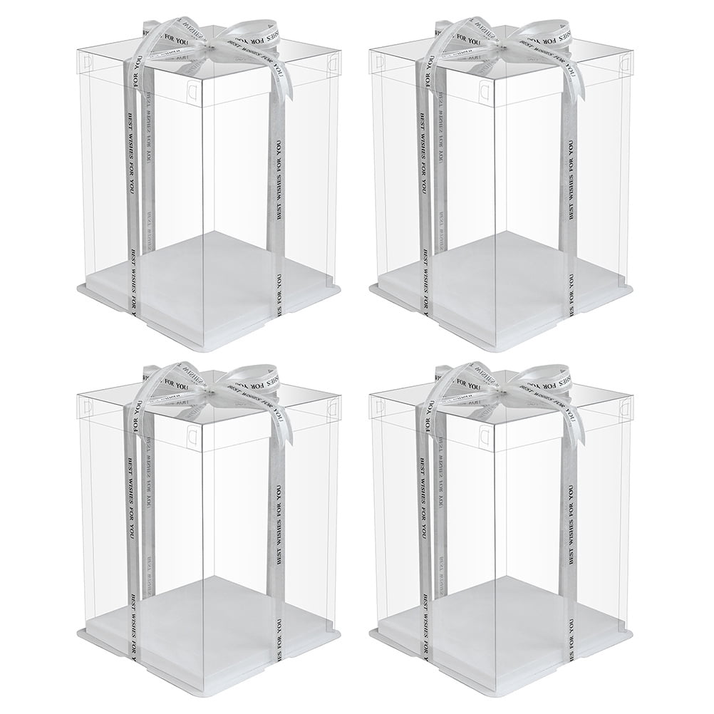 4 Pcs Transparent Cake Boxes Plastic Cake Carrier Birthday Cake Packing ...