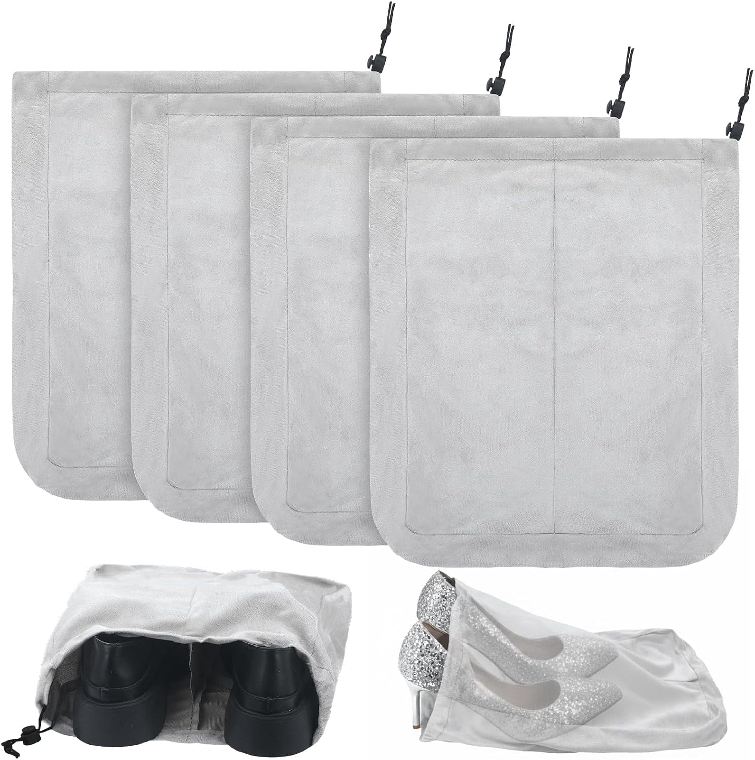 4 Pcs Travel Shoe Bags Spandex Shoes Pouch with Interior Divider and ...