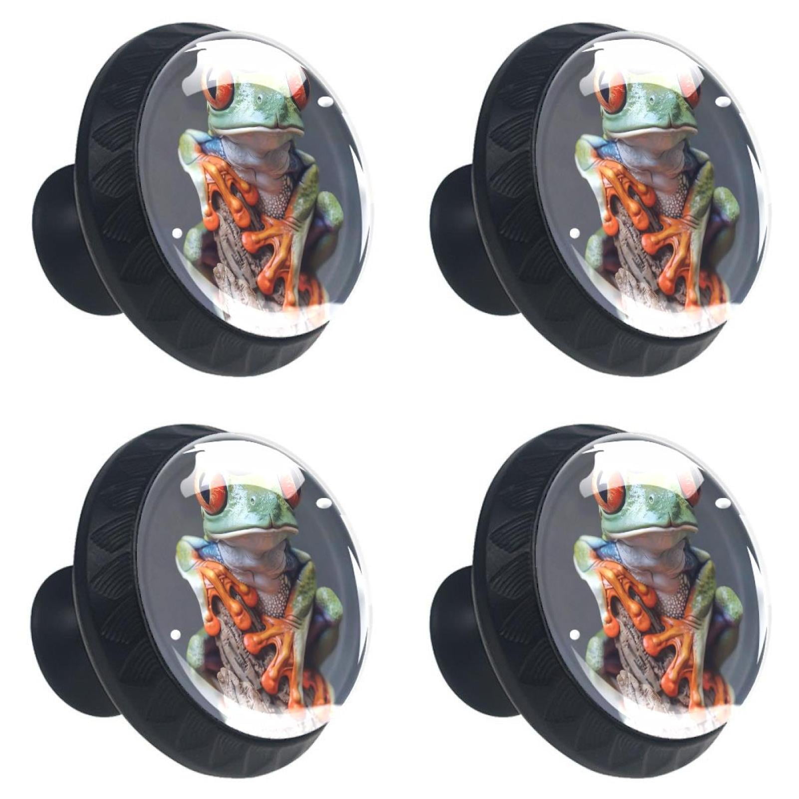 4 Pcs a Tree Frog Print Cabinet Knobs 30mm Round Crystal Glass Drawer ...