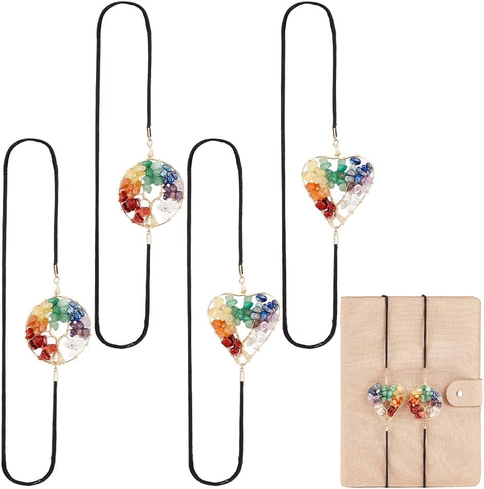 4 Pcs Tree of Life Elastic Bookmark Vintage Heart Round Shape Band ...