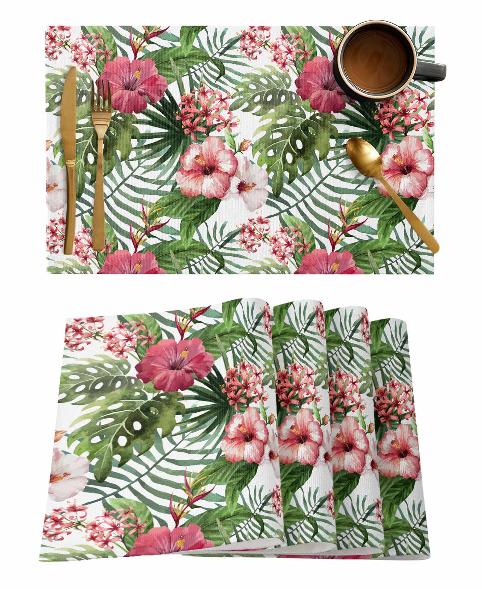 4 Pcs Tropical Plants Flowers Summer Placemat Kitchen Placemat Home ...