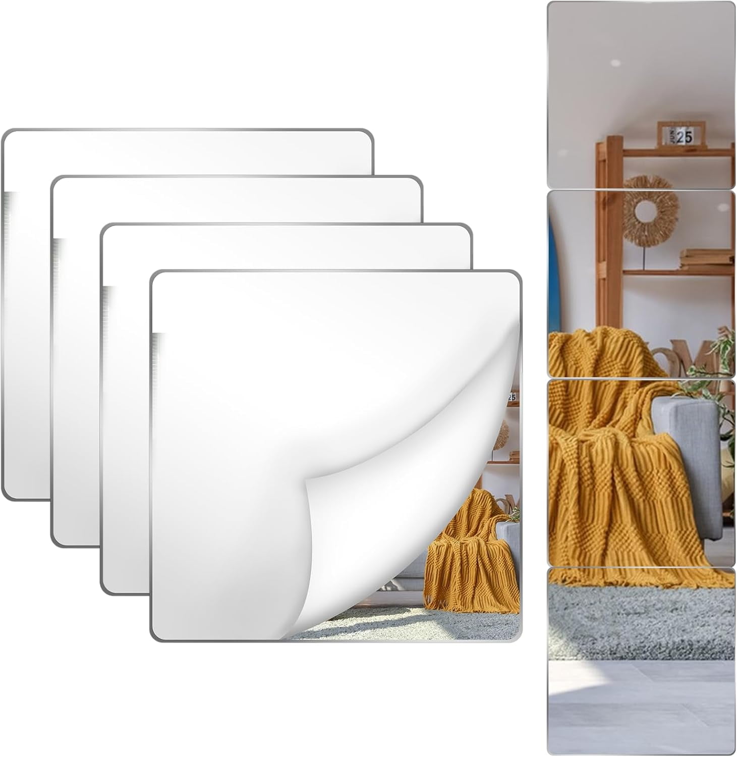 4 Pcs Unbreakable Mirror Tiles, Shatterproof Acrylic Wall Mirror for ...