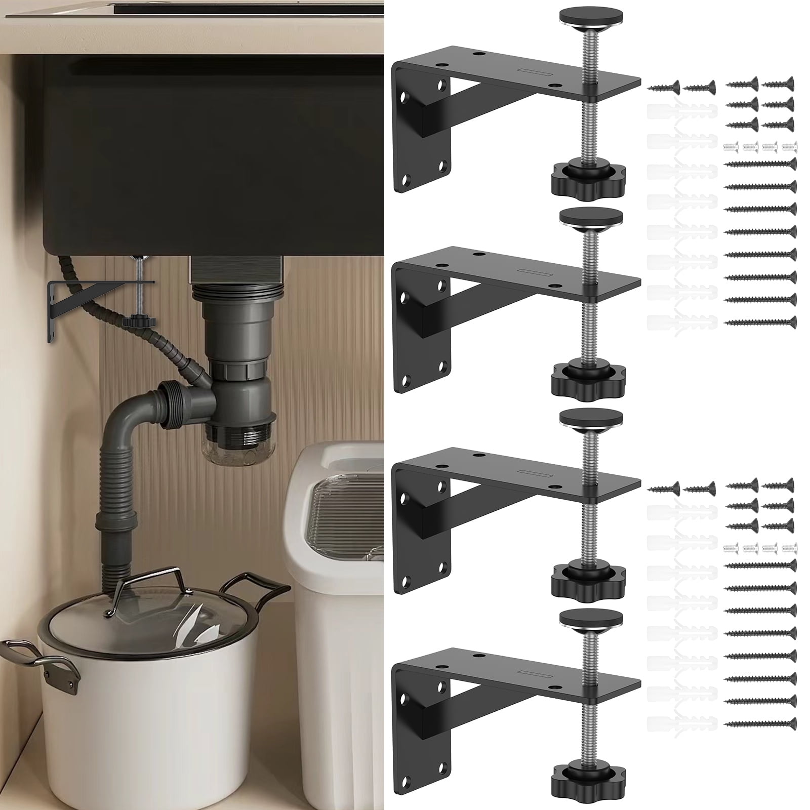 4 Pcs Undermount Sink Bracket with Black Coating Avoid Rust Adjustable ...