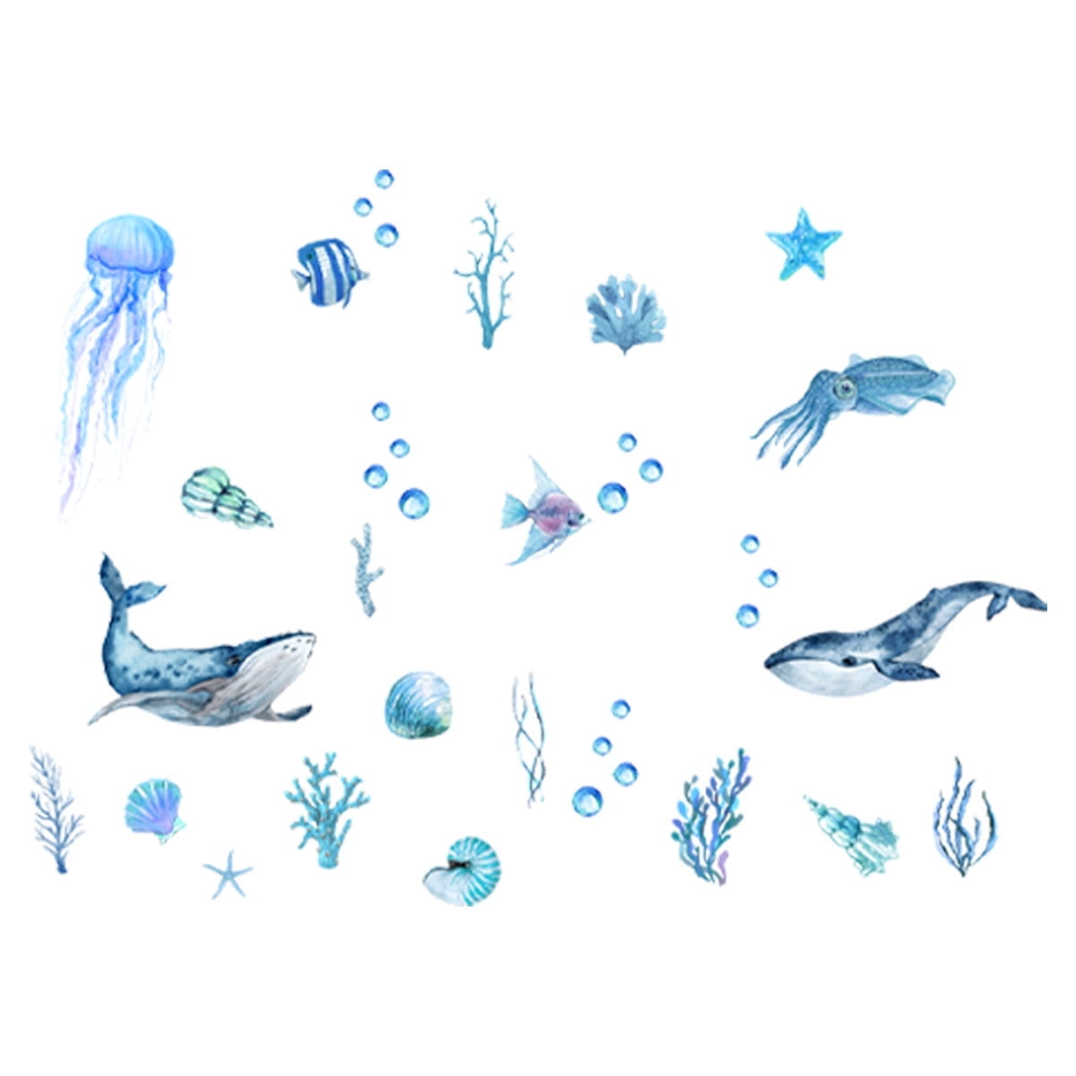 4 Pcs Underwater Sea Life Wall Stickers - Jellyfish & Seaweed Bathroom ...