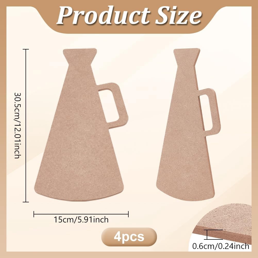 4 Pcs Unfinished Wood Megaphone 12x5.9Inch Unfinished Wood Bullhorn ...