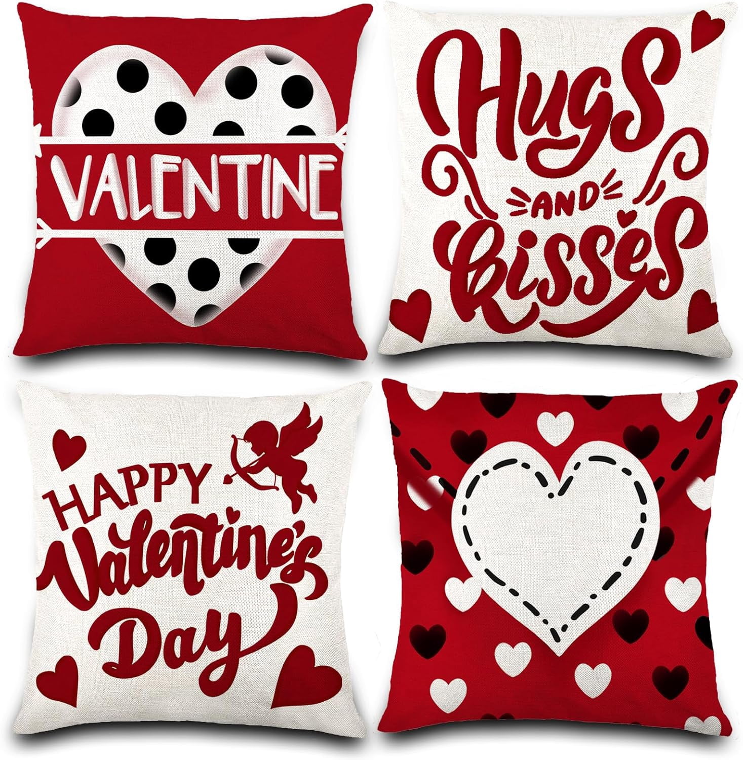 4 Pcs Valentine Pillow Covers 18x18 Inches es Hugs Decorative Pillows ...