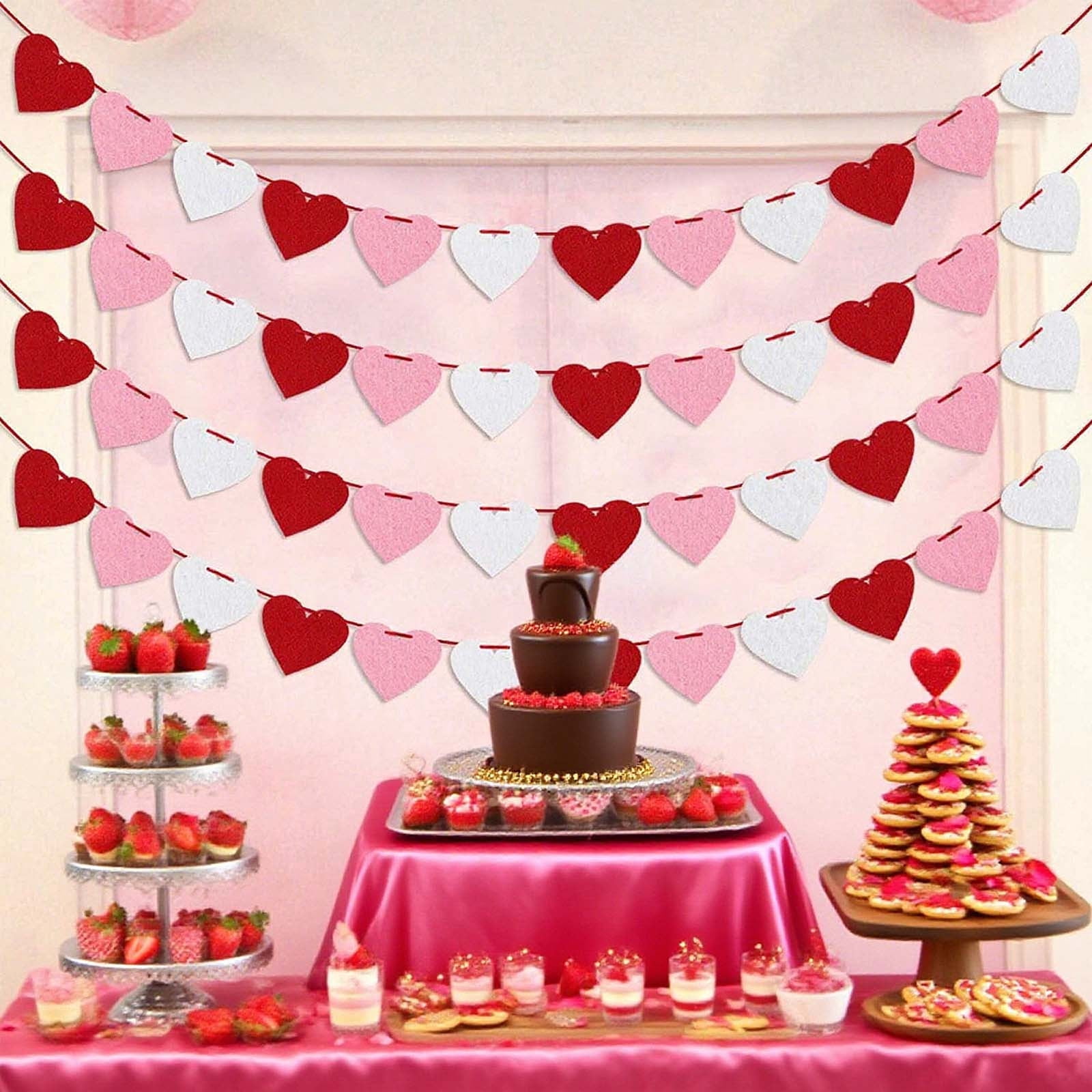 4 Pcs Valentine's Day Heart Banner, Felt Party Flag Decoration, for ...