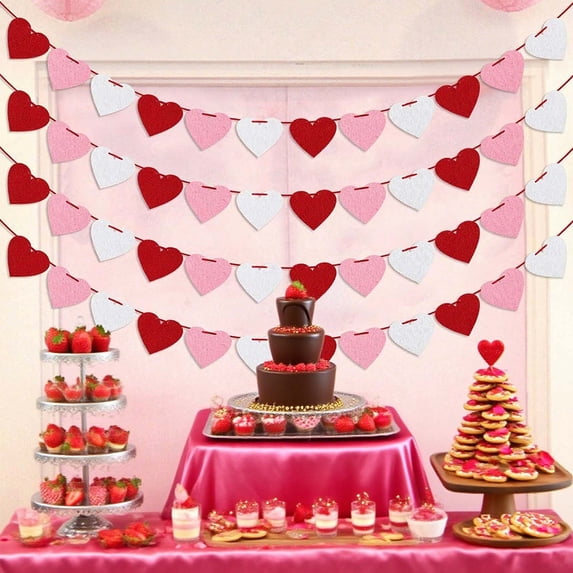 4 Pcs Valentine's Day Heart Banner, Felt Party Flag Decoration, for ...
