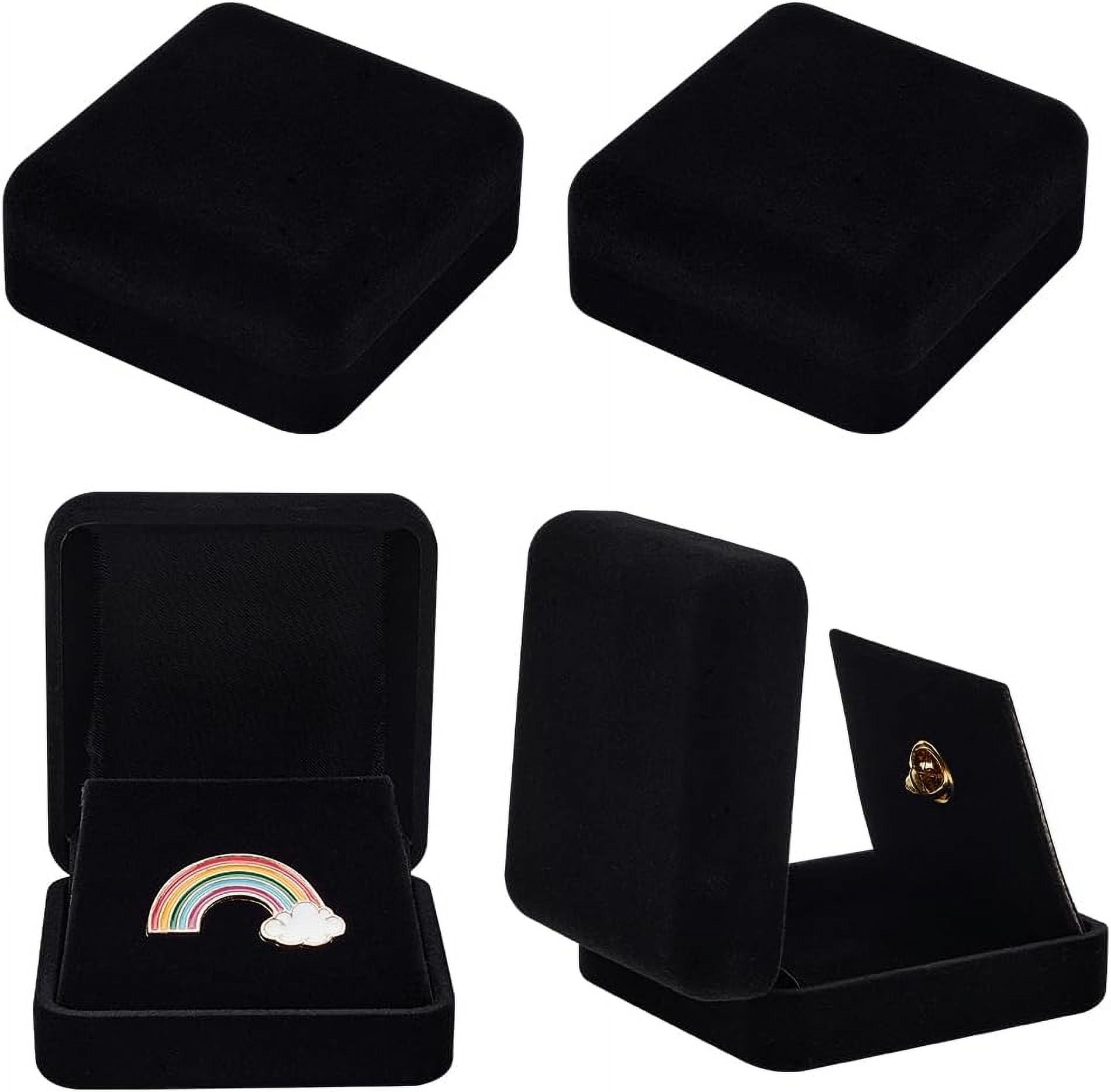 4 Pcs Velvet Badge Display Box 2.75x2.63x1.16" Black Lapel Pin ...