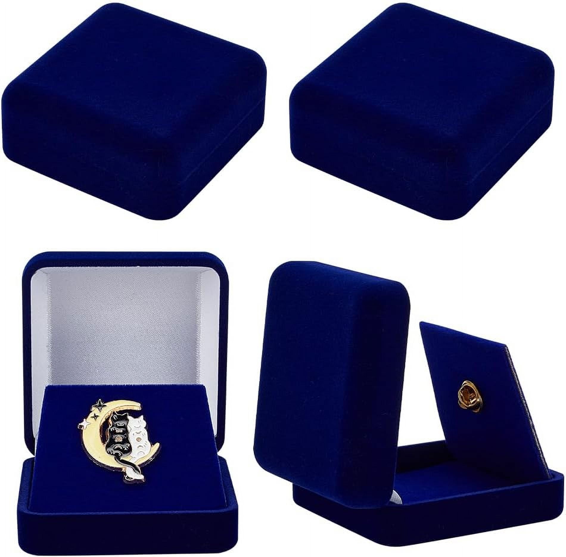 4 Pcs Velvet Badge Display Box 2.75x2.63x1.16" Midnight Blue Lapel Pin ...
