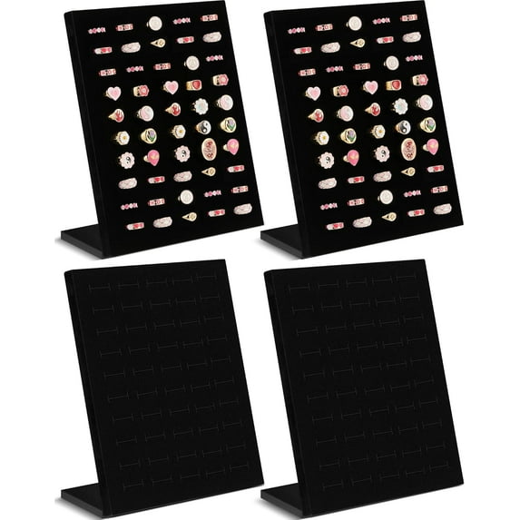 4 Pcs Velvet Ring Display 50 Slots L-Shaped Ring Display Stand Tray ...
