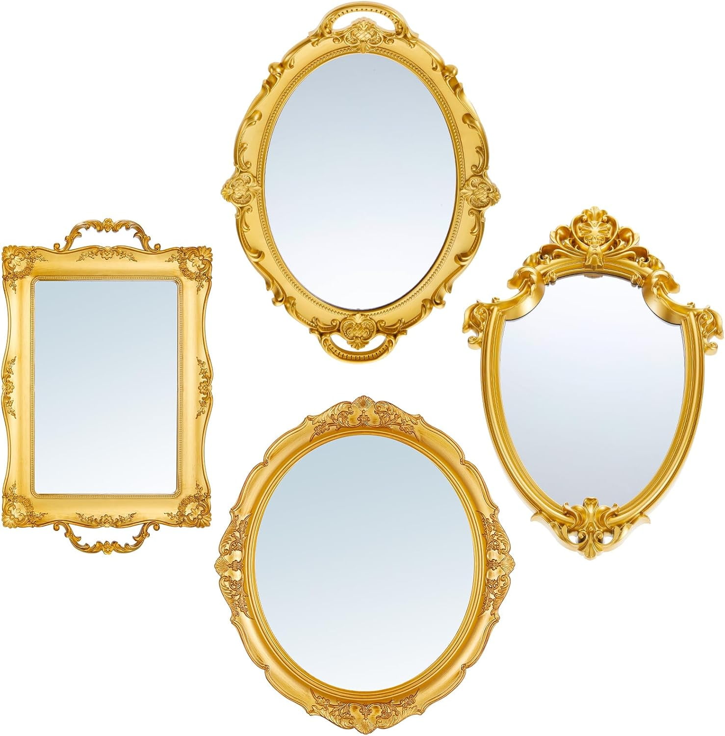 4 Pcs Vintage Gold Mirror Set Including Oval Antique Decorative Gold ...