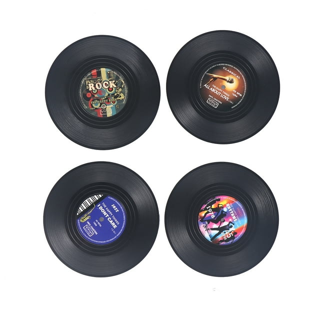 4 Pcs Vinyl Records Table Cup Mat Drinks Coasters Placemats Round CD ...