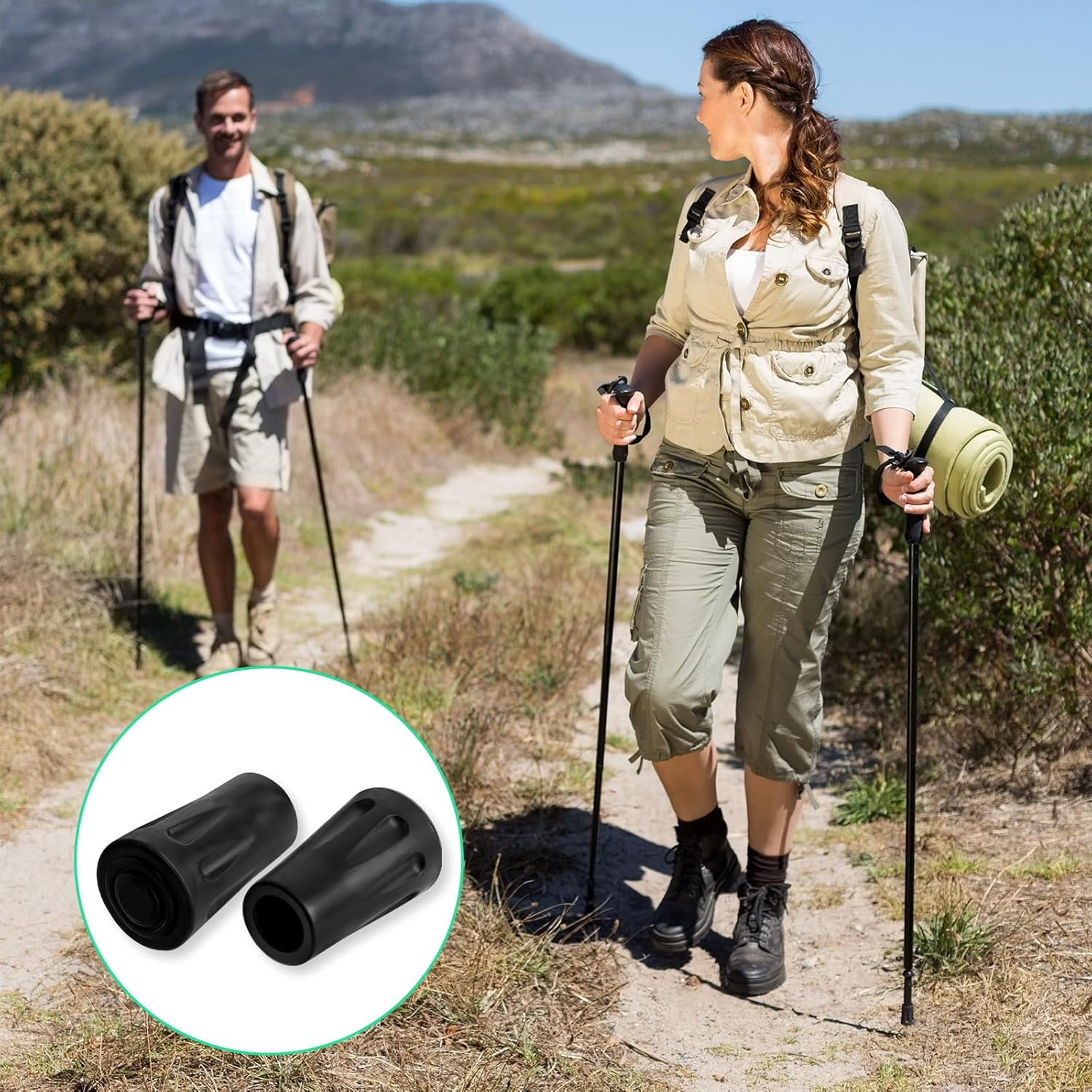 4 Pcs-Walking Stick Tips ，Rubber Trekking Pole Tips Replacement- Rubber ...