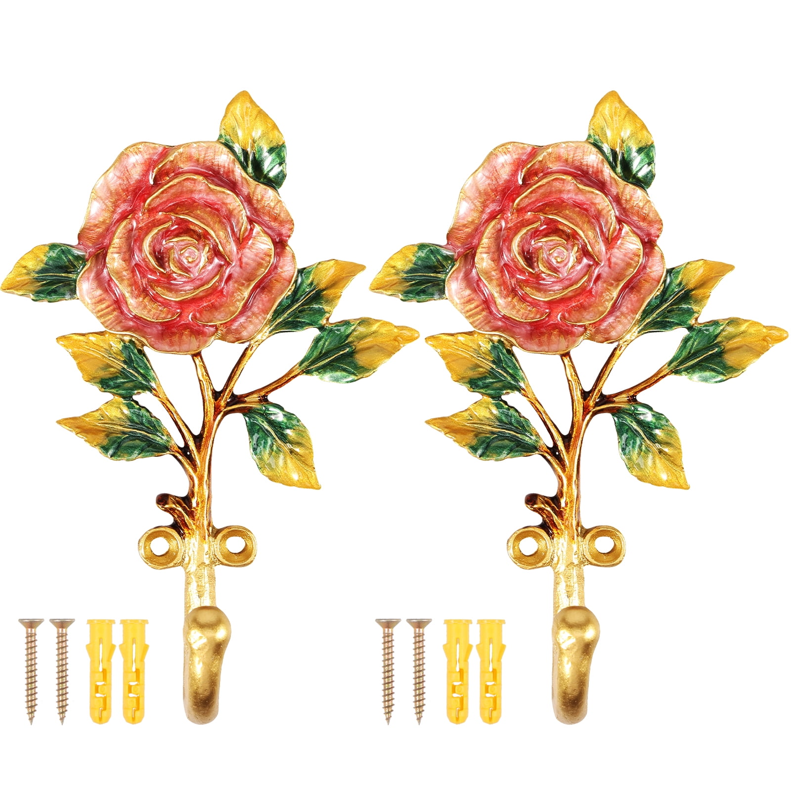 4 Pcs Wall Hooks with 4 Screws Vintage Wall Hook Set Decorative Wall ...