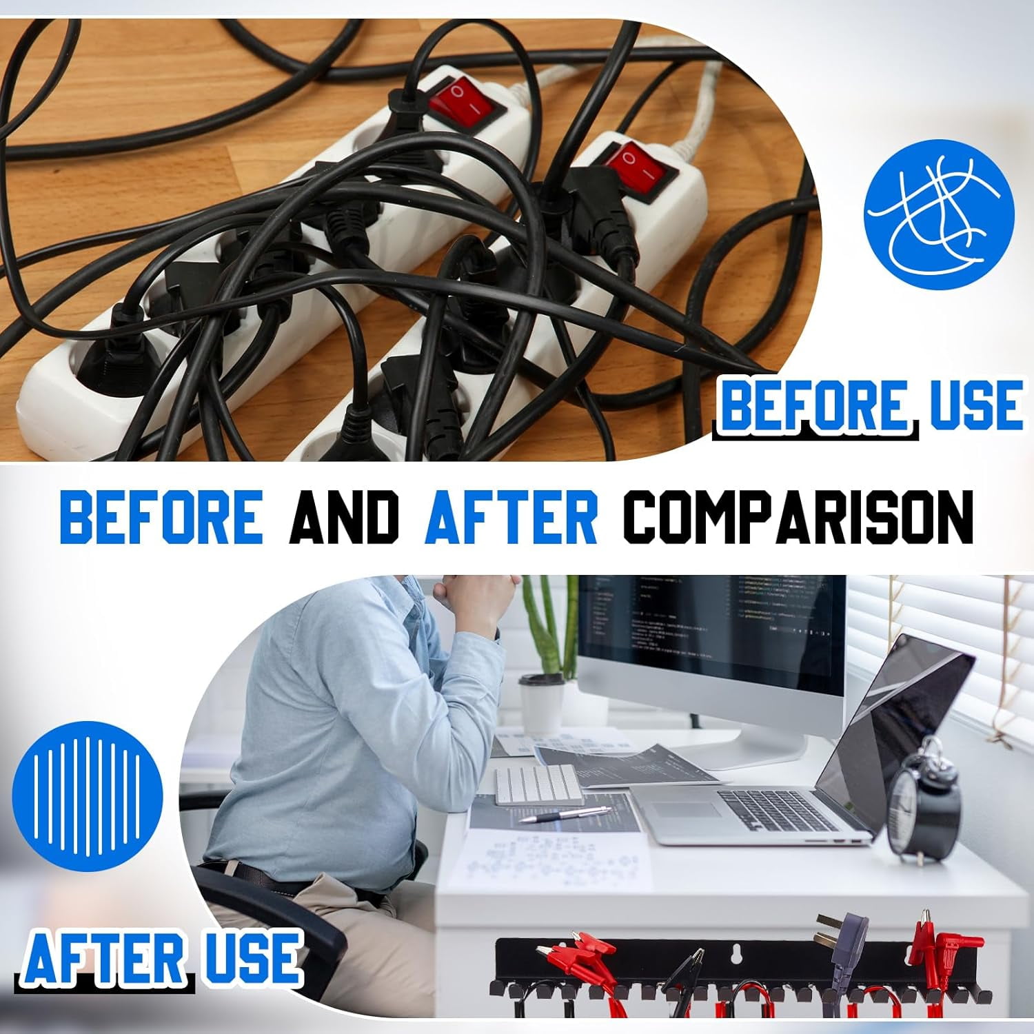 4 Pcs Wall Mountable Hanger with 19 Slots for Cord Management Storage ...