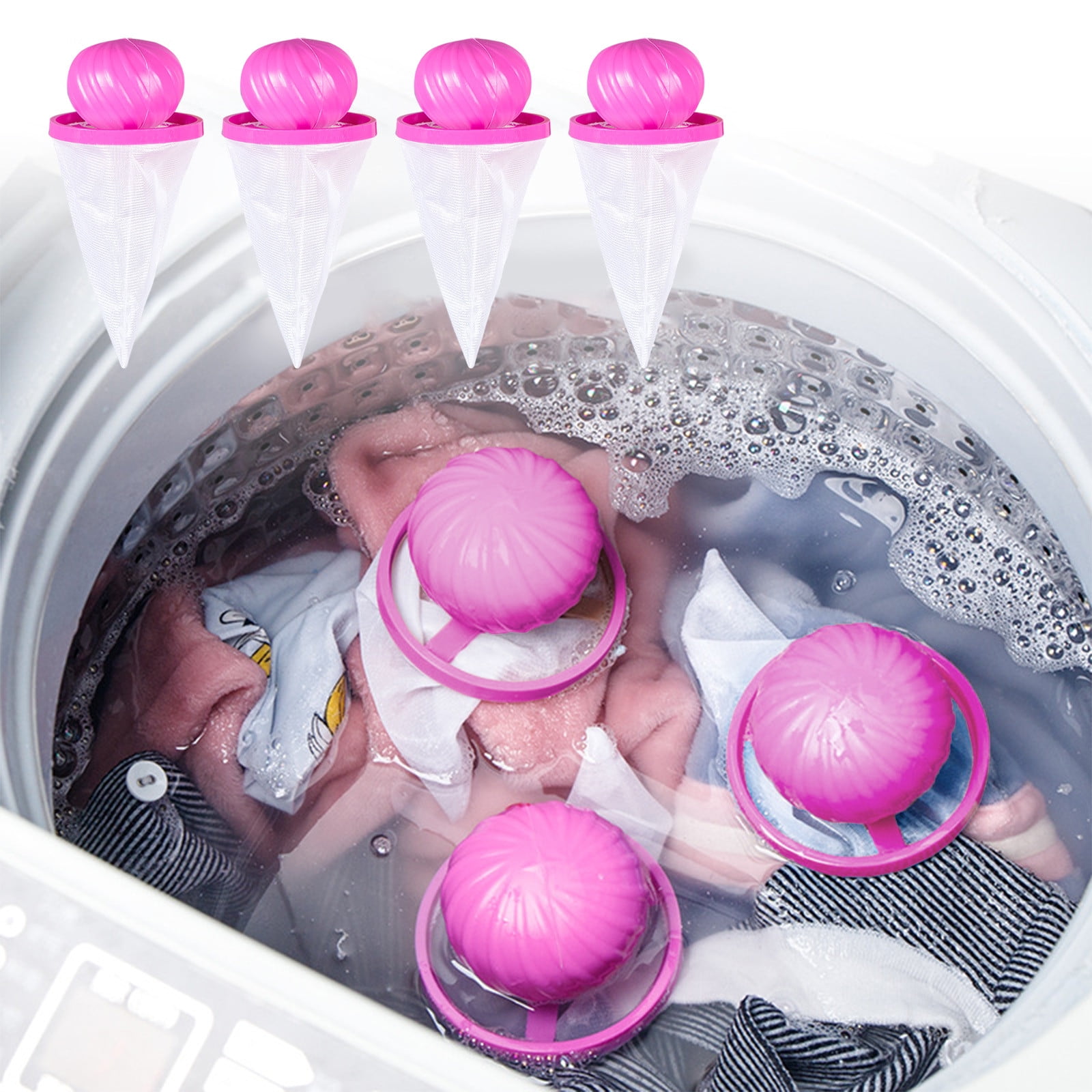 4 Pcs Washing Machine Hair Catcher Floating Lint Mesh Bag Reusable Hair ...