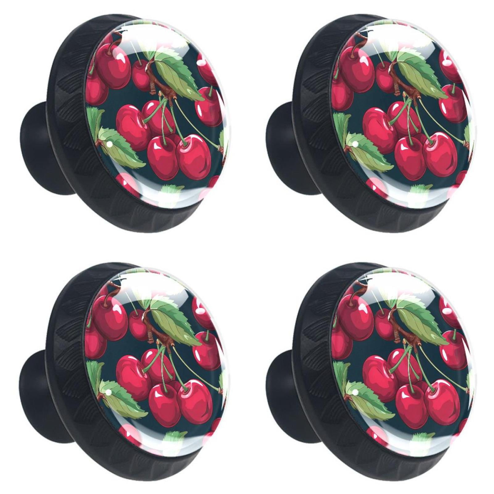 4 Pcs Watercolor Cherry Fruit Print Cabinet Knobs 30mm Round Crystal ...