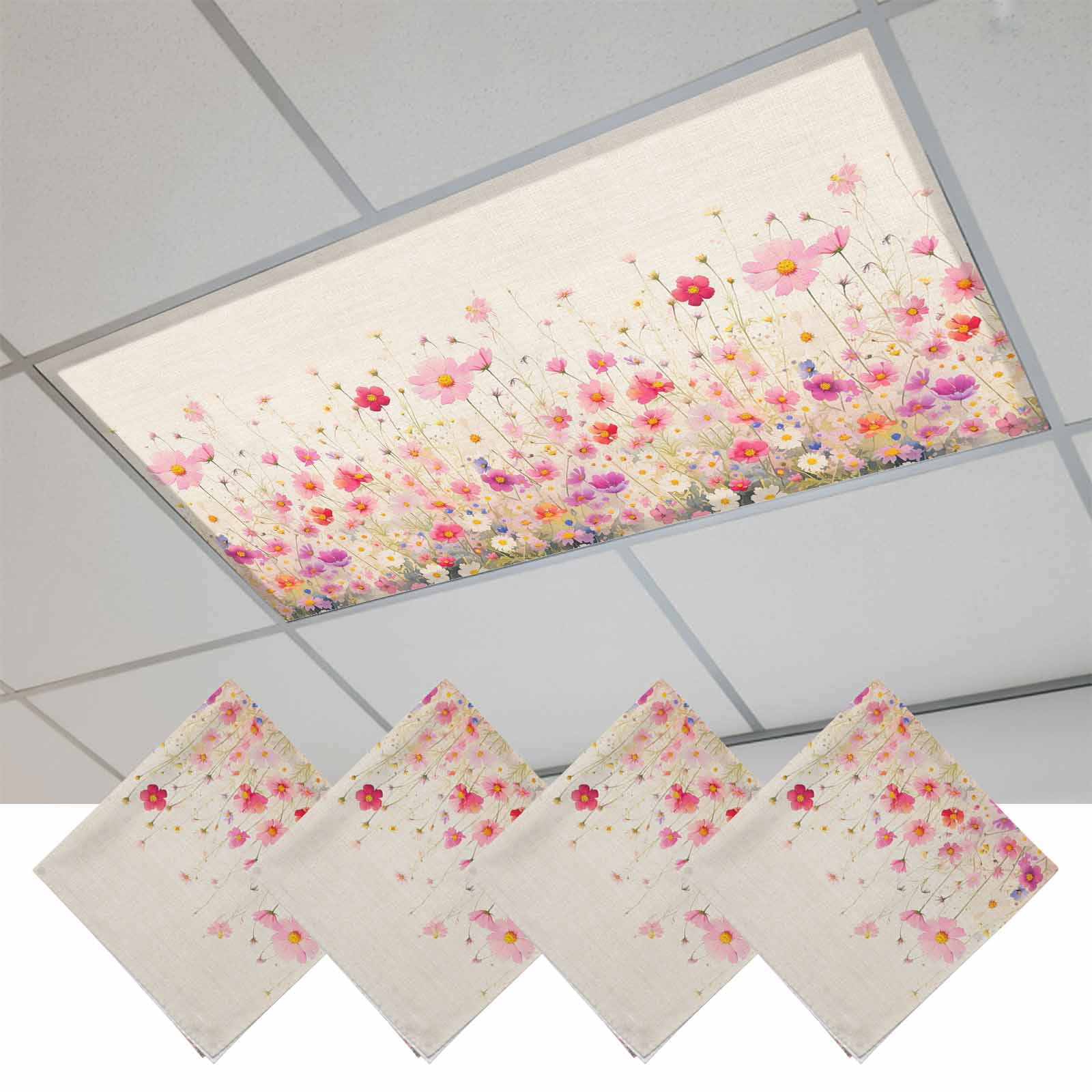 4 Pcs Watercolor Red Fluorescent Light Covers Pink Floral Linen Texture ...