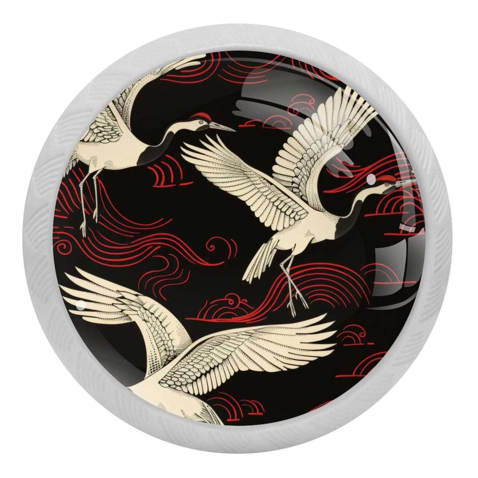 4 Pcs Waves Pattern Flying Cranes Crystal Glass Drawer Knob Pull Handle ...