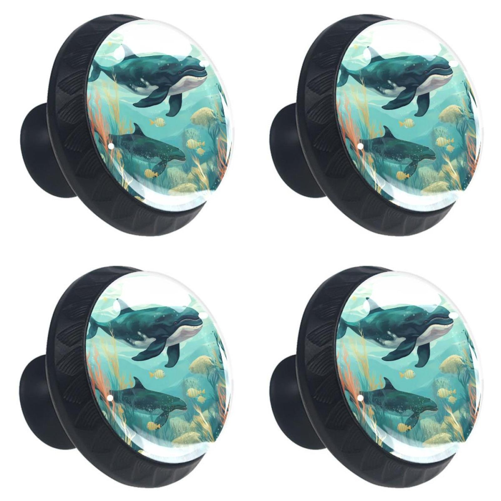 4 Pcs Whale Print Cabinet Knobs 30mm Round Crystal Glass Drawer Handles ...