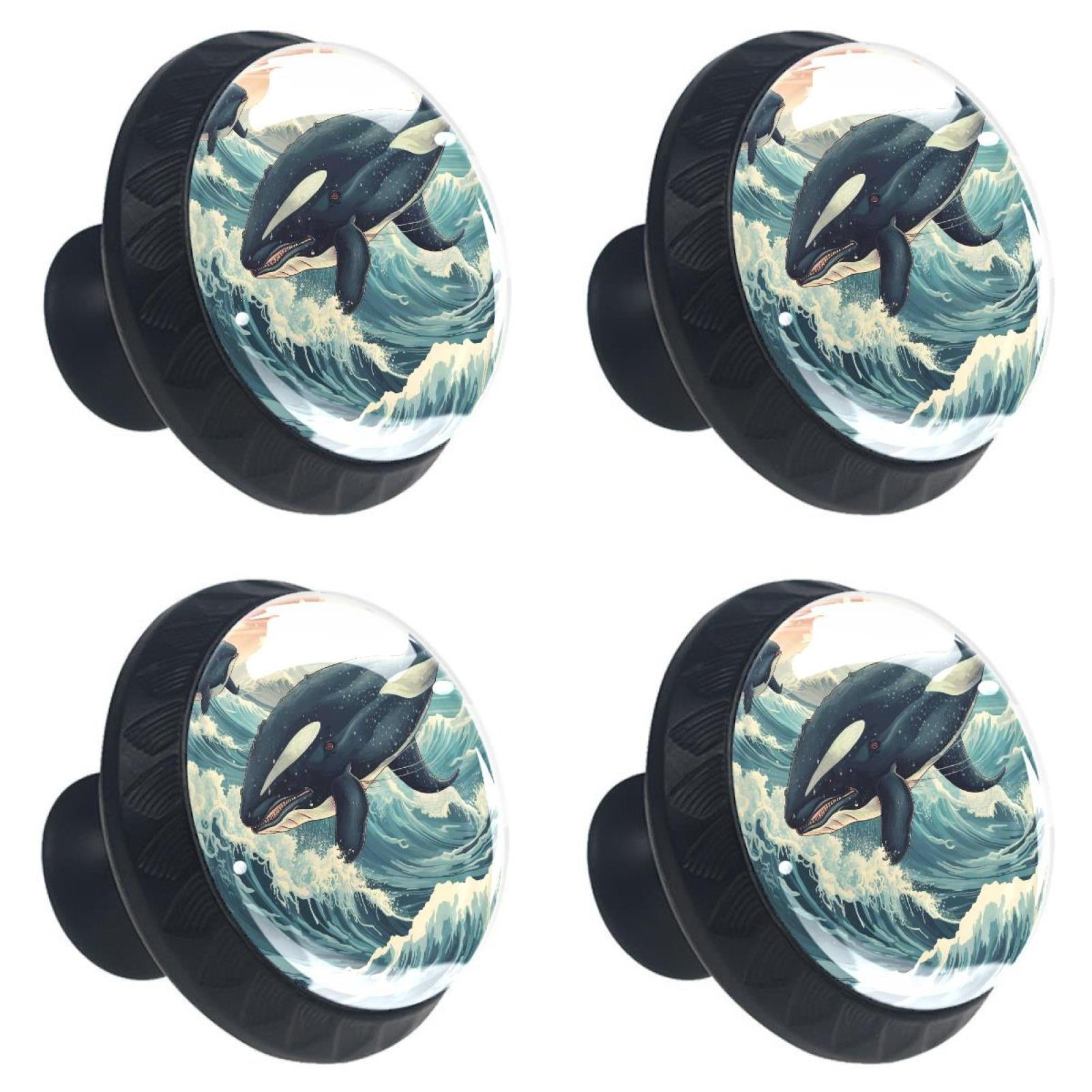 4 Pcs Whale Print Cabinet Knobs 30mm Round Crystal Glass Drawer Handles ...