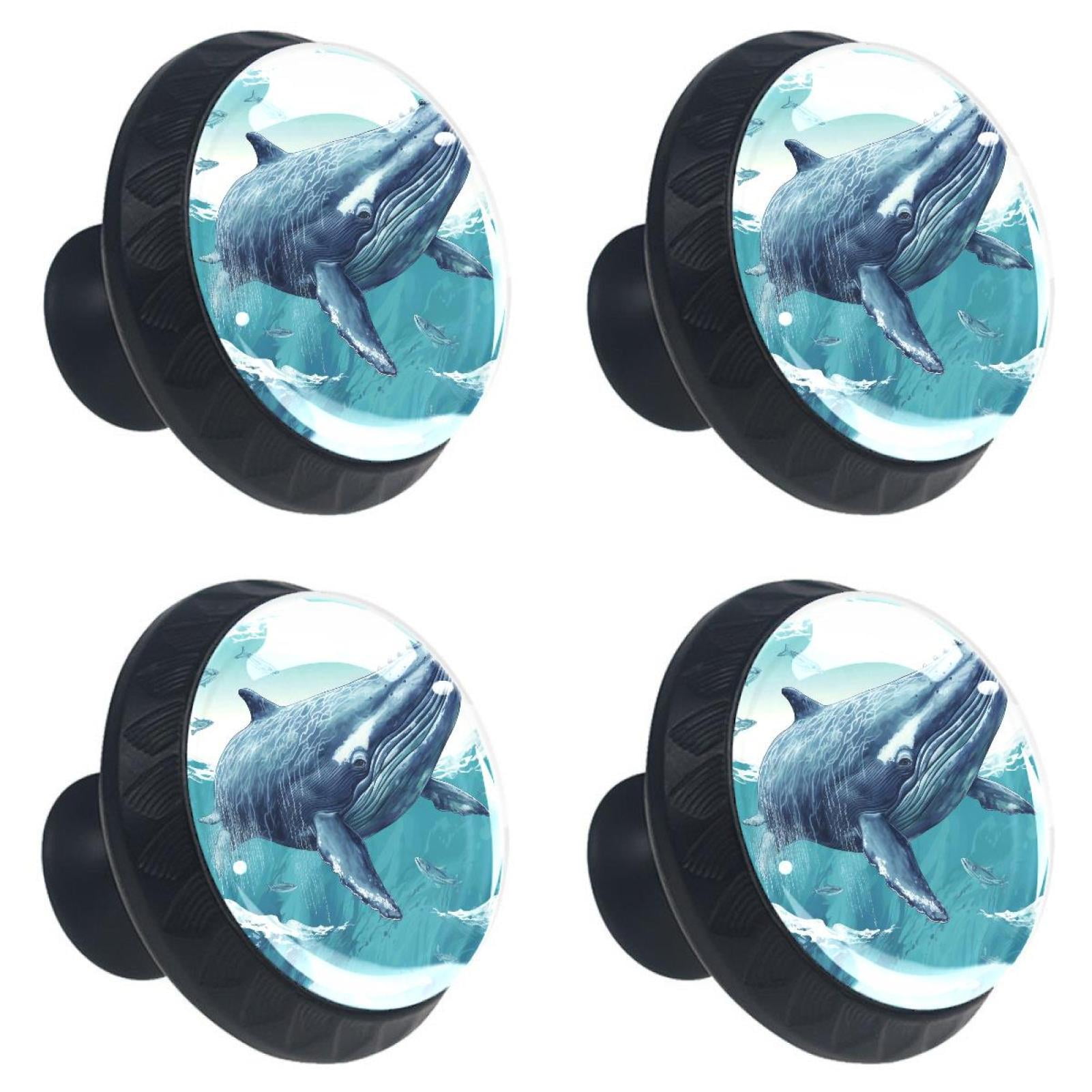 4 Pcs Whale Print Cabinet Knobs 30mm Round Crystal Glass Drawer Handles ...
