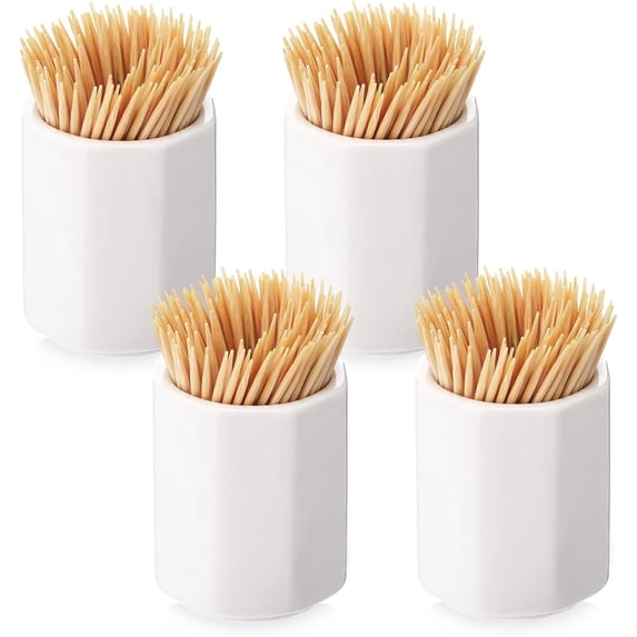 4 Pcs White Ceramic Toothpick Holder Simple Ceramic Toothpick Dispenser ...