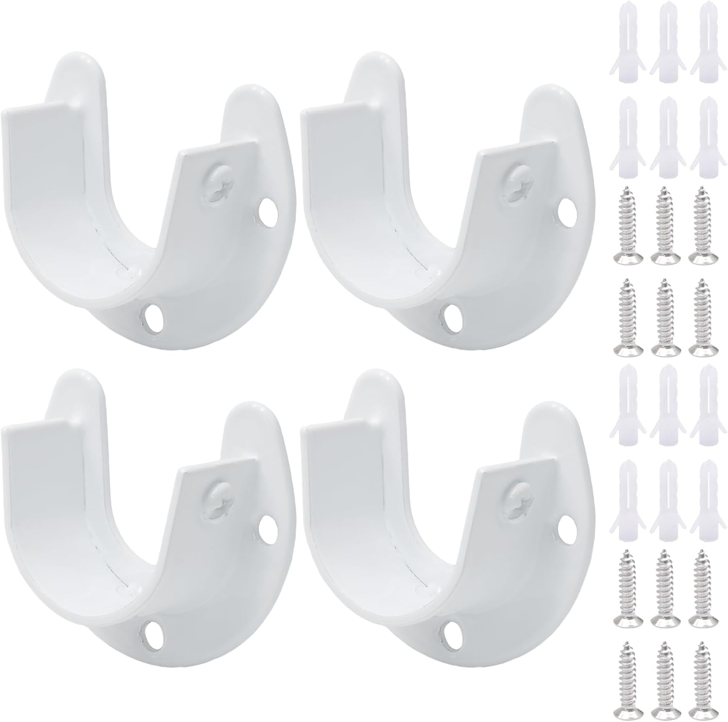 4 Pcs White Closet Rod End Supports 1-1/4 Inch Stainless Steel Heavy ...