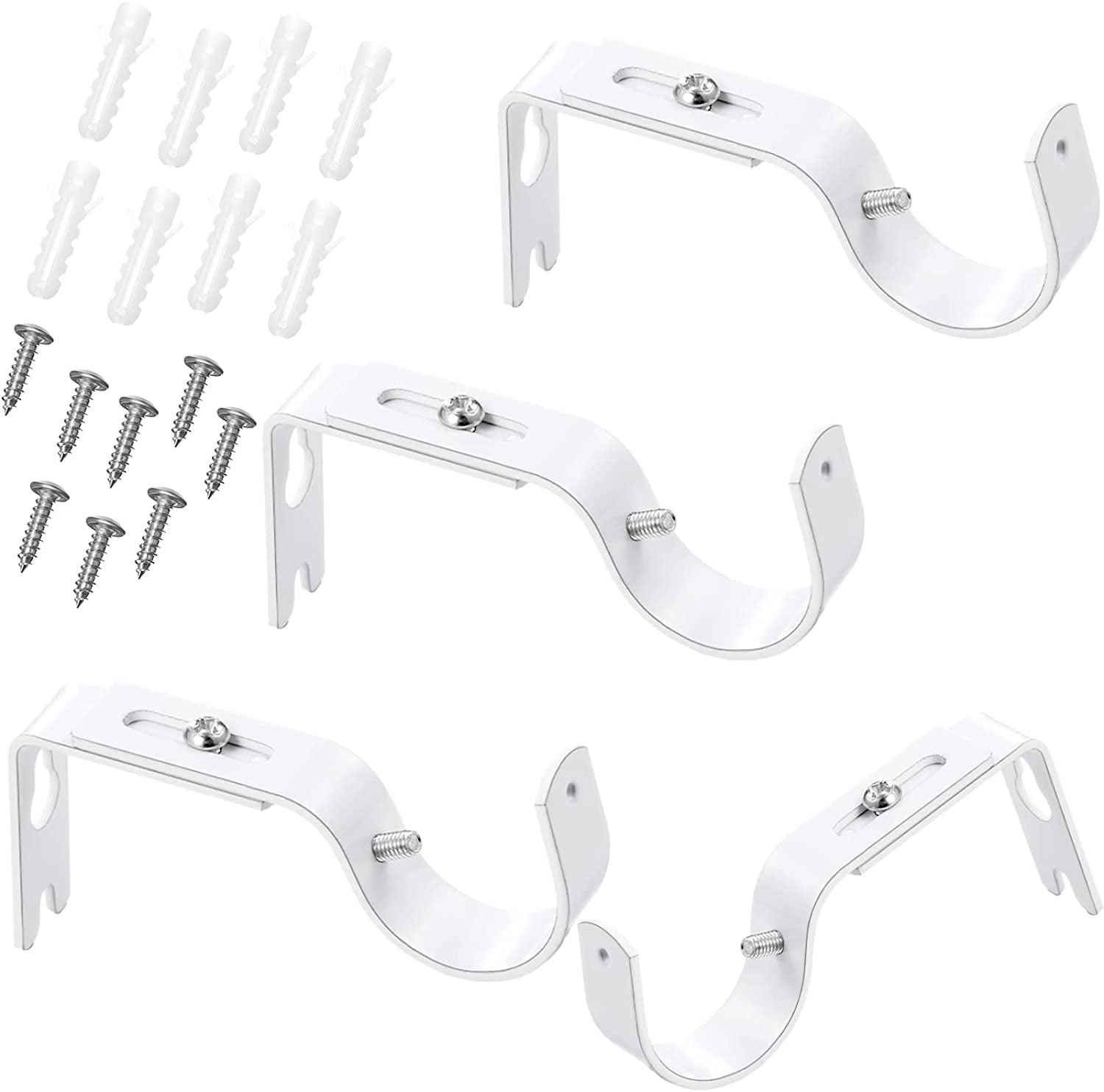4 Pcs White Curtain Rod Support Brackets Adjustable Curtain Rod Hanrs ...