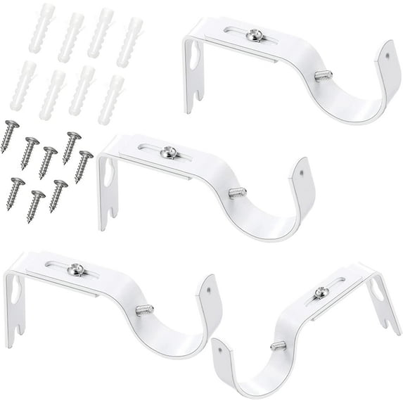 4 Pcs White Curtain Rod Support Brackets Adjustable Curtain Rod Hanrs ...