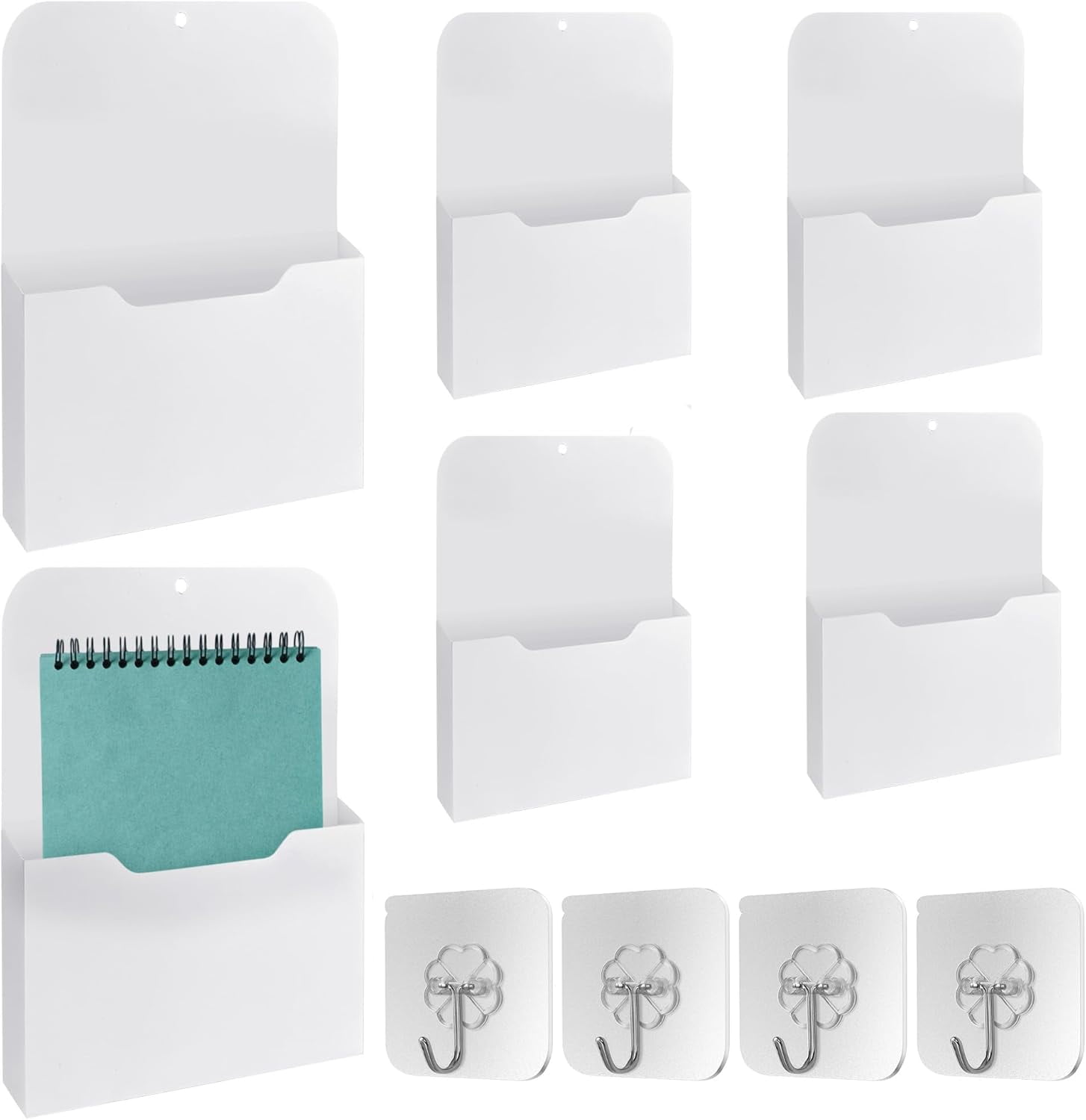 4 Pcs White Magnetic File Holder Ket, Wall Hanging File Organizer with ...