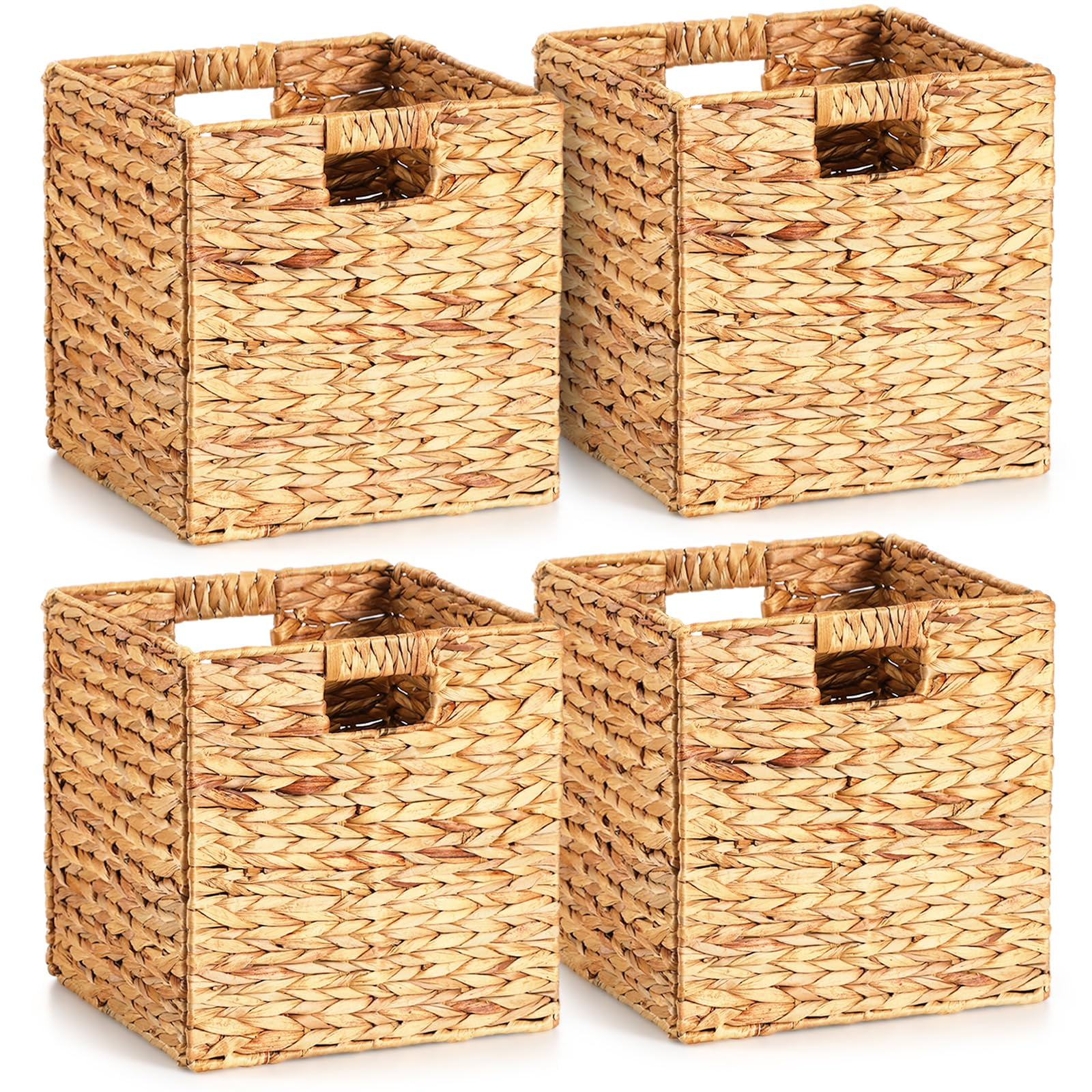 4 Pcs Wicker Storage Basket Water Hyacinth Handwoven Baskets with ...