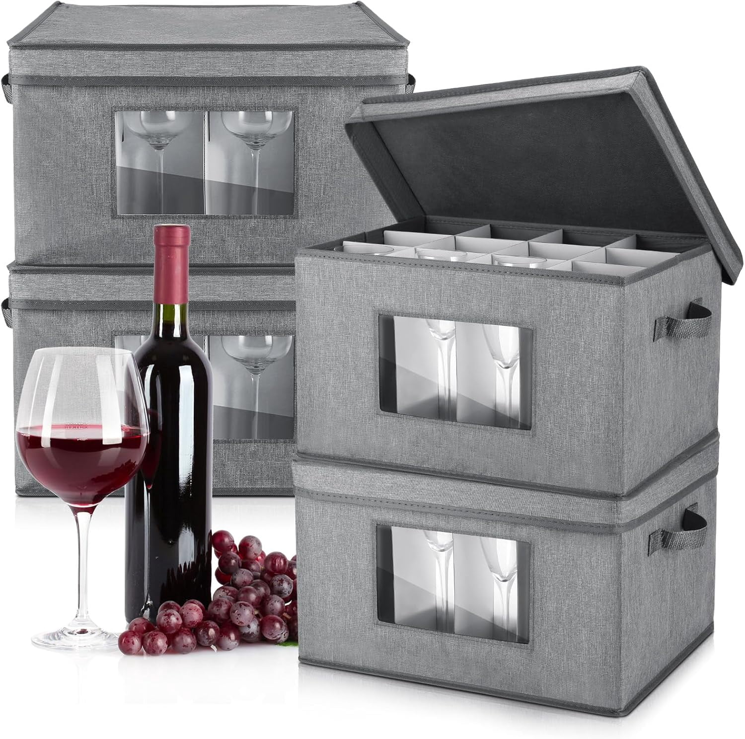 4 Pcs Wine Champagne Glass Mug Storage Box with Dividers 12 Compartment ...