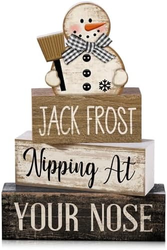 4 Pcs Winter Table Decor Wooden Snowman Black and White Winter Tiered ...