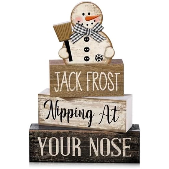 4 Pcs Winter Table Decor Wooden Snowman Black and White Winter Tiered ...