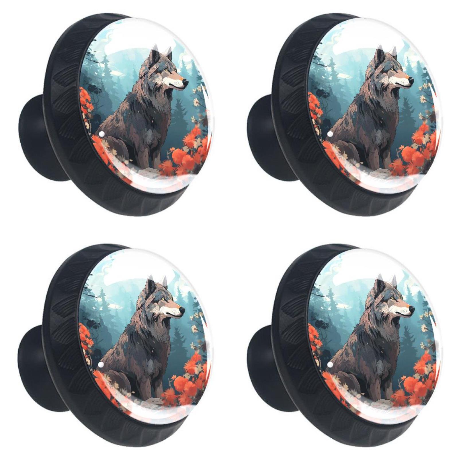 4 Pcs Wlof Print Cabinet Knobs 30mm Round Crystal Glass Drawer Handles ...
